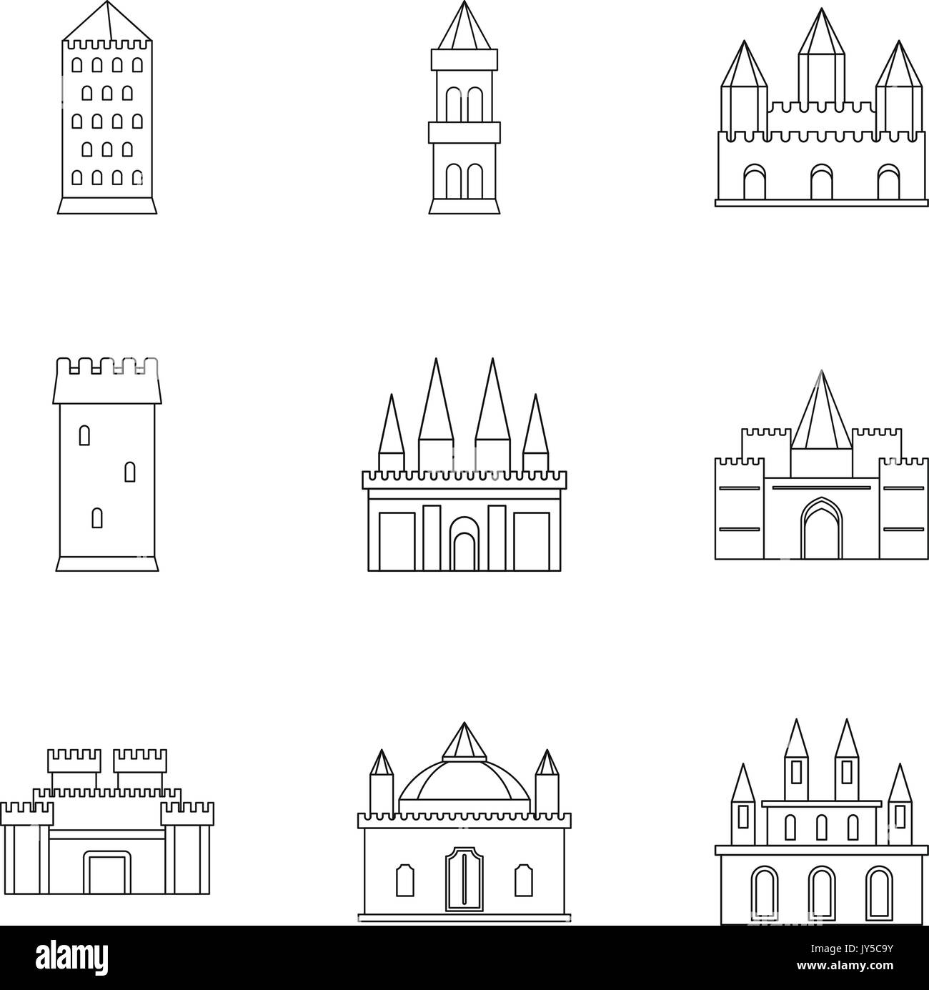 Castles icon set, outline style Stock Vector Image & Art - Alamy