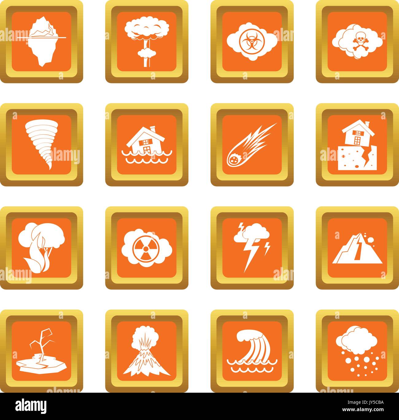 Natural disaster icons set orange Stock Vector Image & Art - Alamy