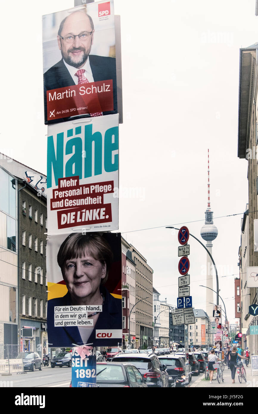 Berlin, Germany. 17th Aug, 2017. Election posters appear in Berlin ...
