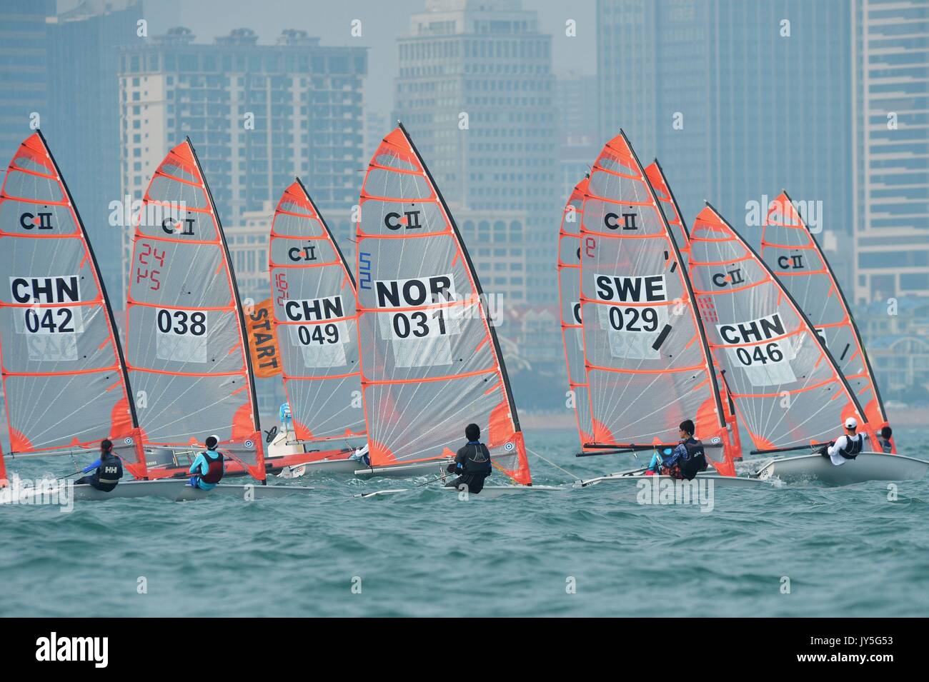 Qingdao, China. 18th August, 2017. The sailing contest is held at ...