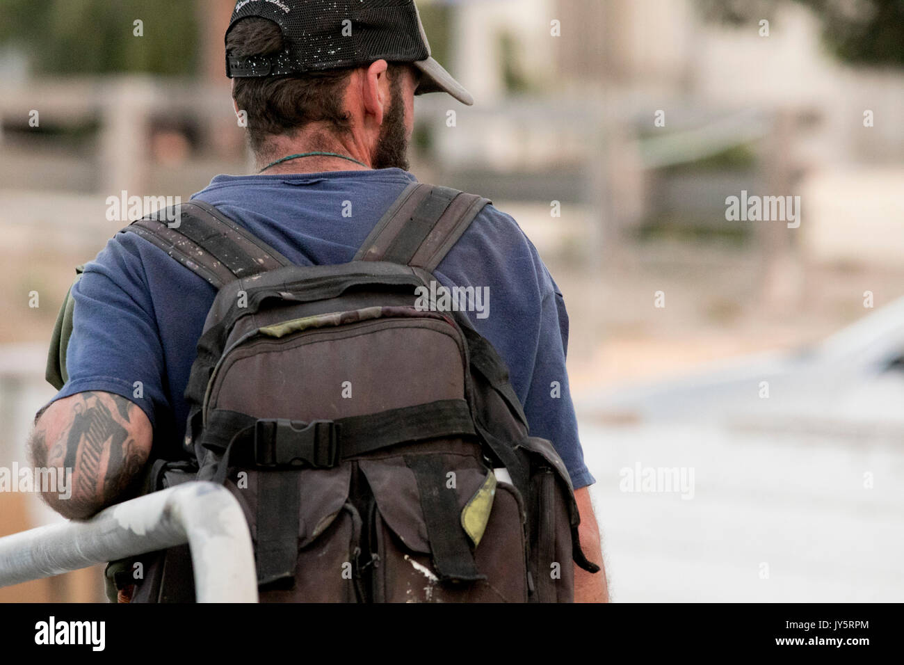Los Angeles, California, USA. 18th Aug, 2017. A homeless man is ...
