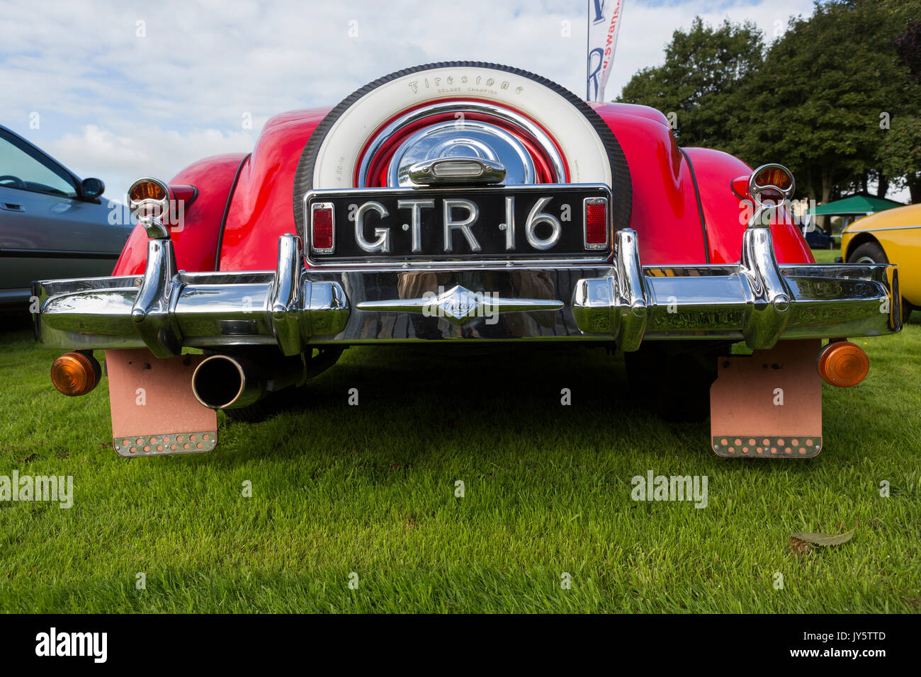 Rear end of Riley vintage classic open-top sports car at car rally ...