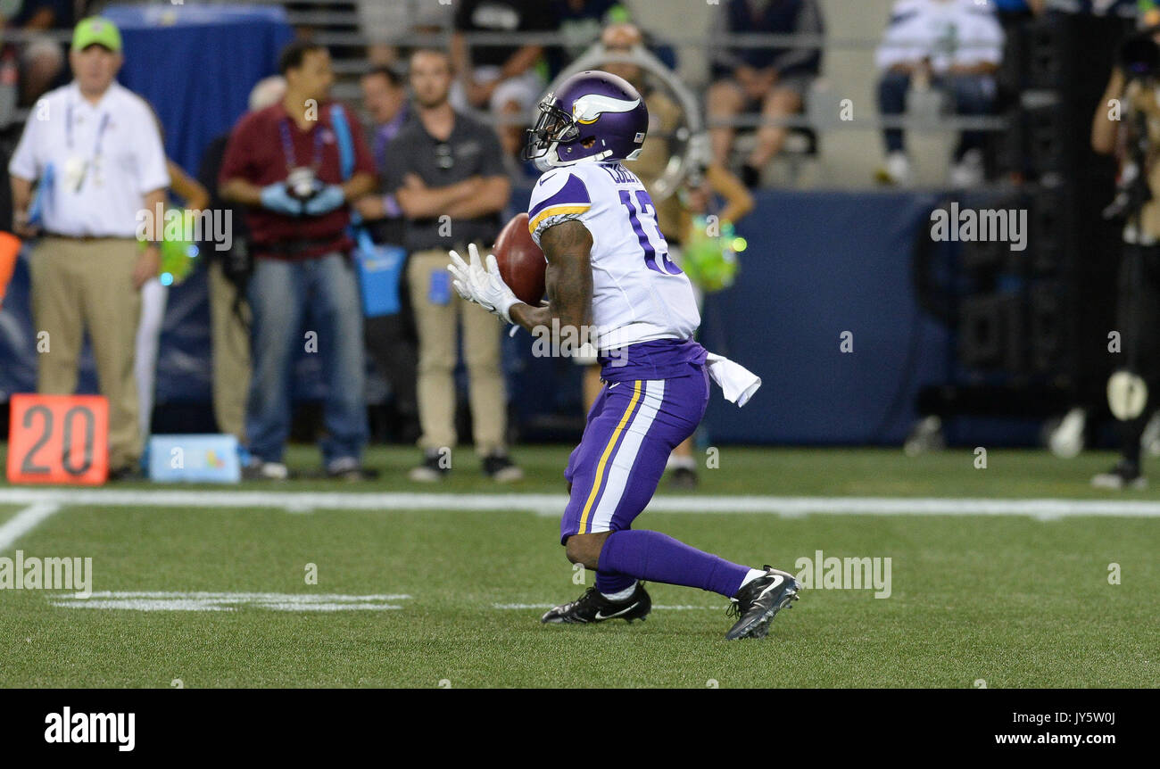 August 18, 2017: Minnesota return man Stacy Coley (13) fields a Seattle ...