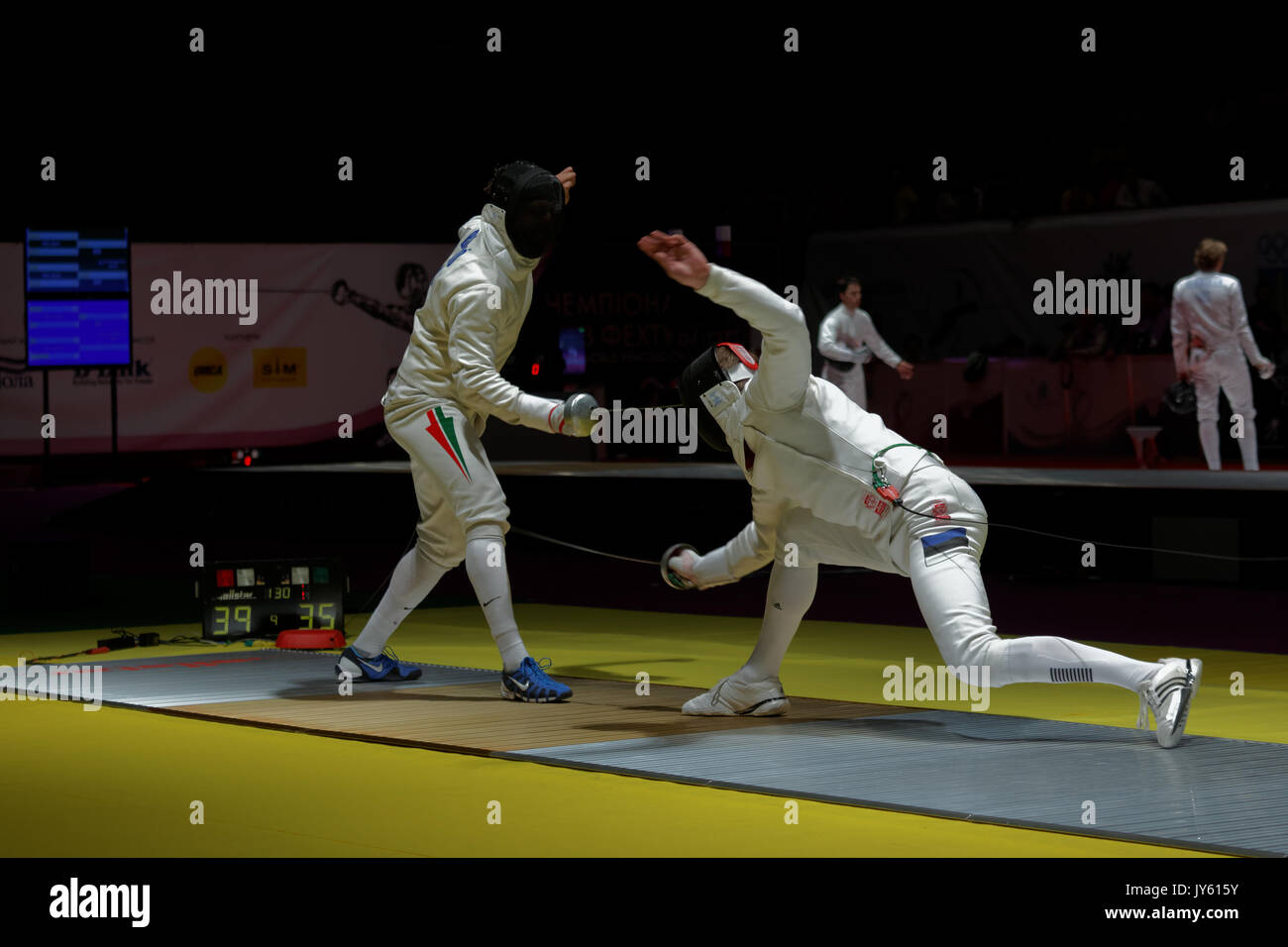 Kiev, Ukraine - April 14, 2012: One of fights during World Fencing ...