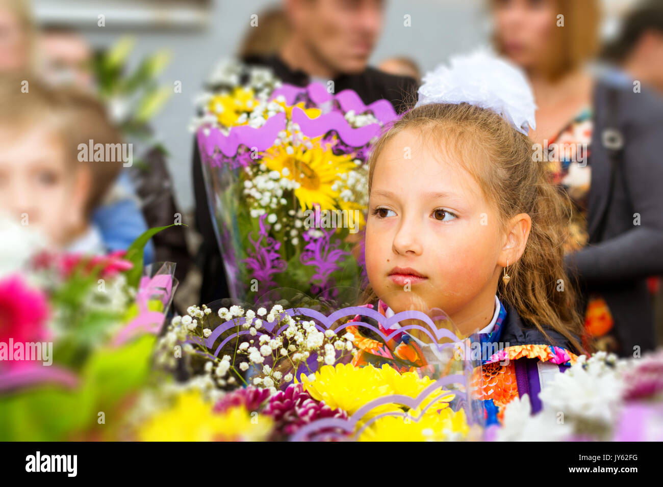 Little first-grader, girl-student goes to school on knowledge day ...