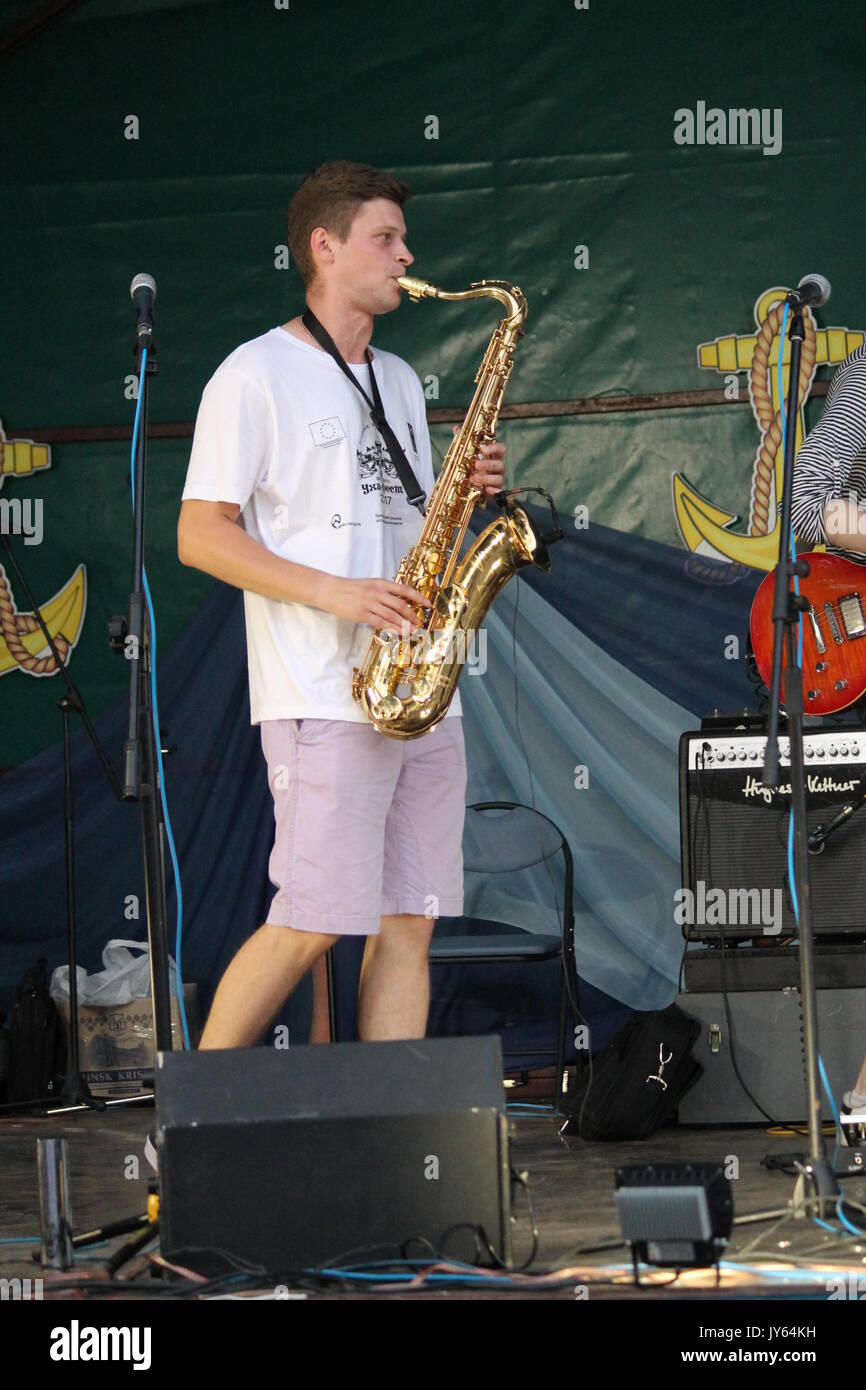 performance of Victoria Sheiko and cover band "Colibri" on the stage of ...