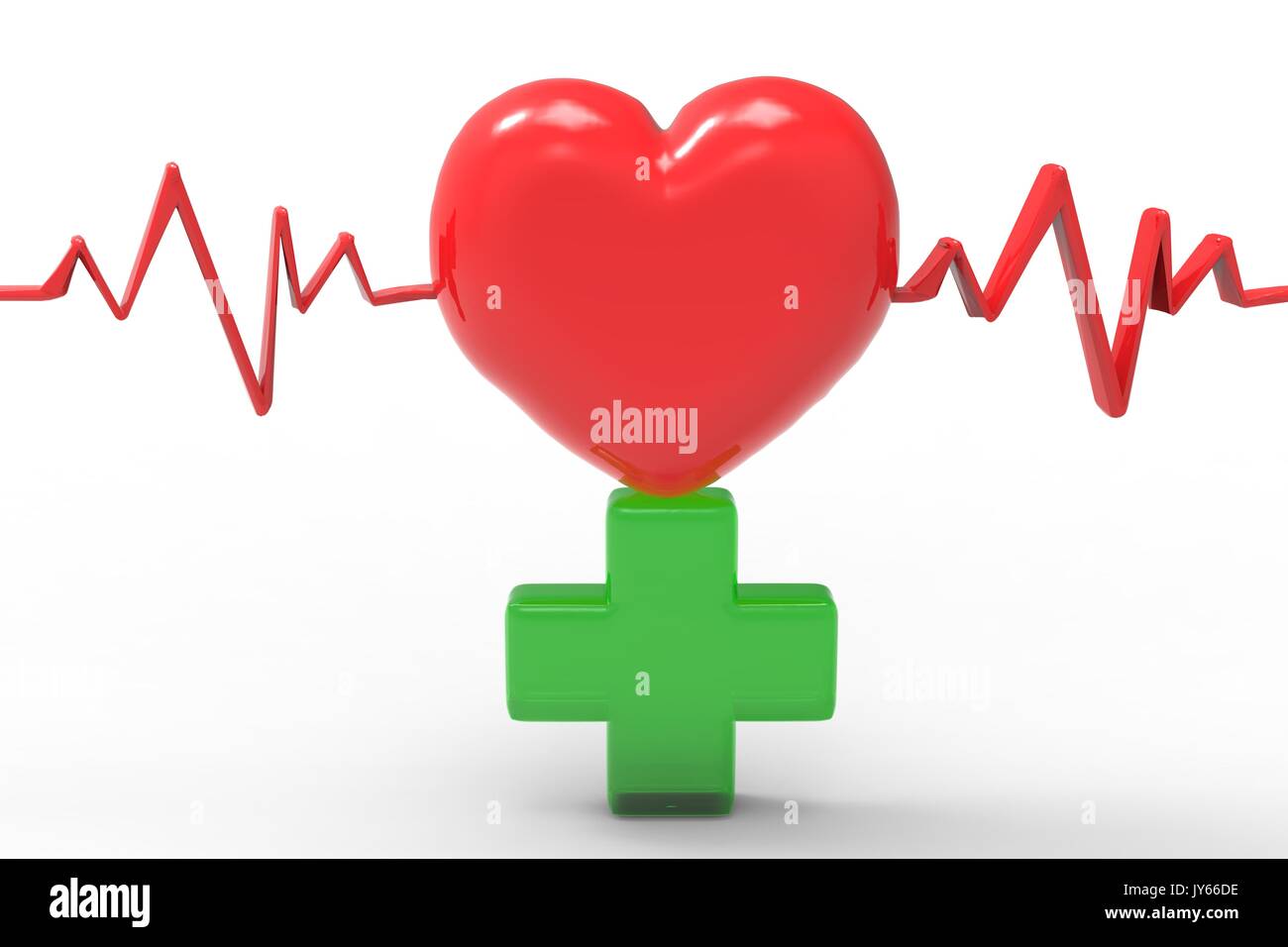 red heart shape and pulse with green cross Stock Photo - Alamy