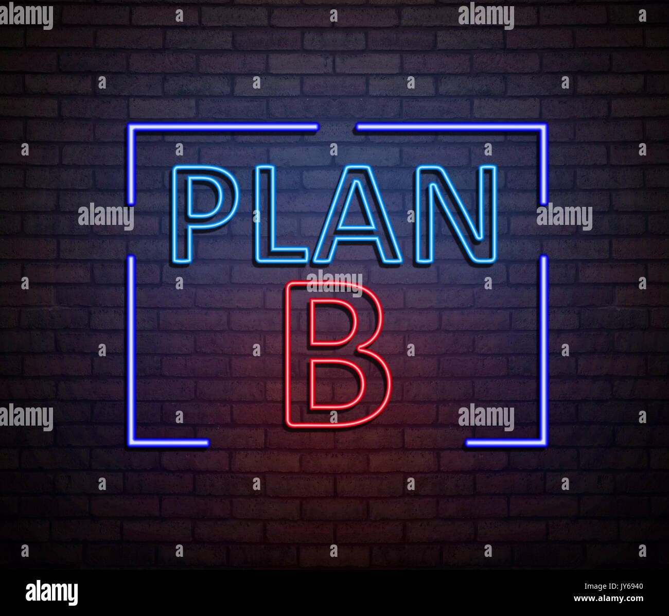 3d Illustration depicting an illuminated neon sign with a plan B ...