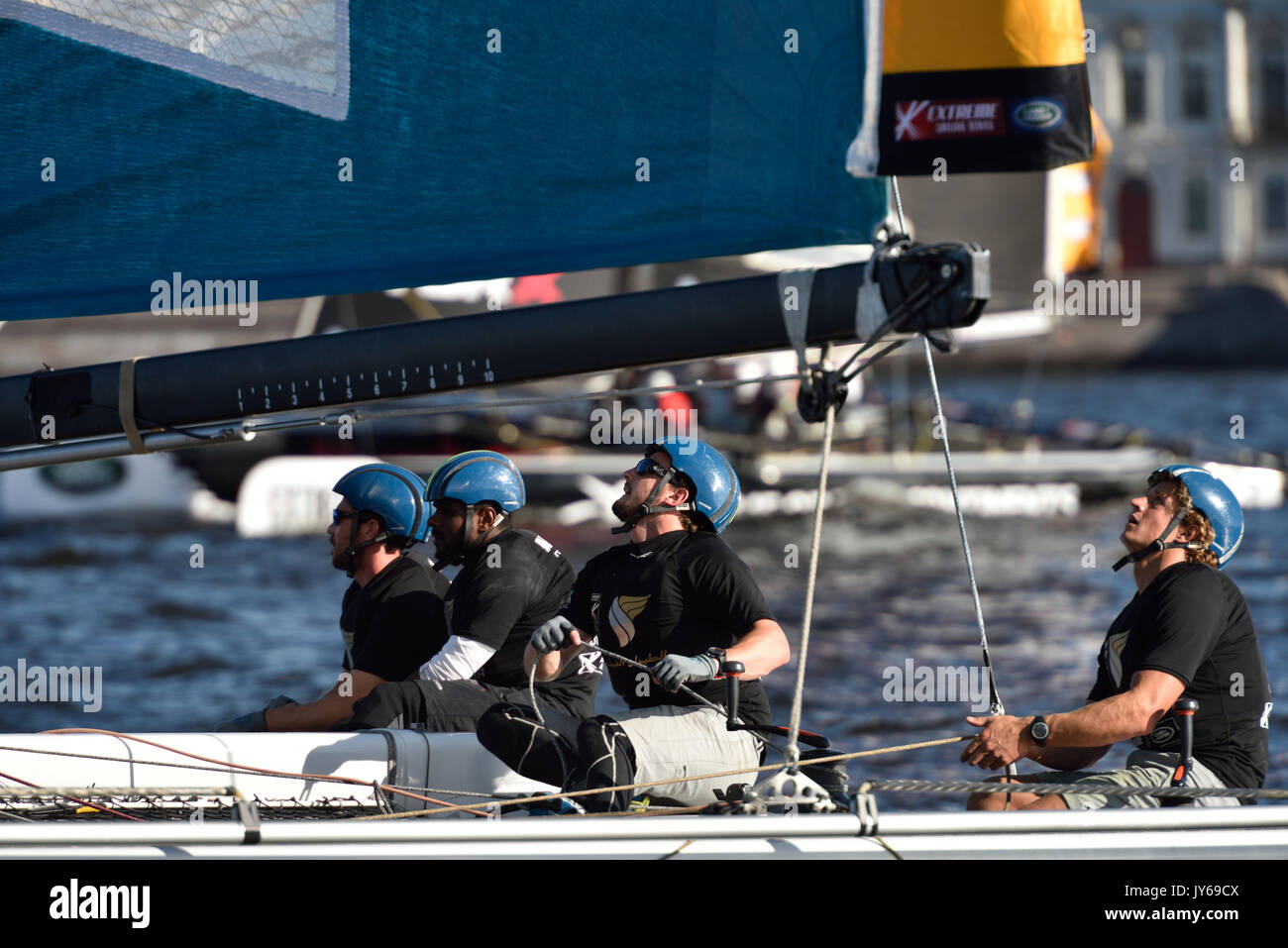 St. Petersburg, Russia - August 23, 2015: Catamaran of Oman Air sailing ...