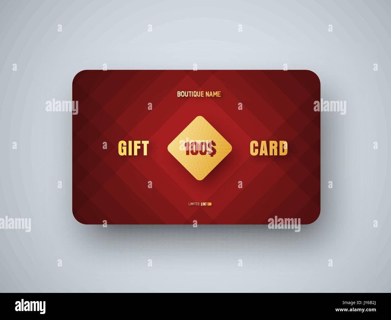 Premium gift card template with a golden square and text on a red ...