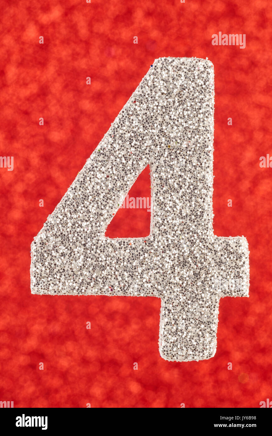 Number four silver color over a red background. Anniversary. Vertical ...