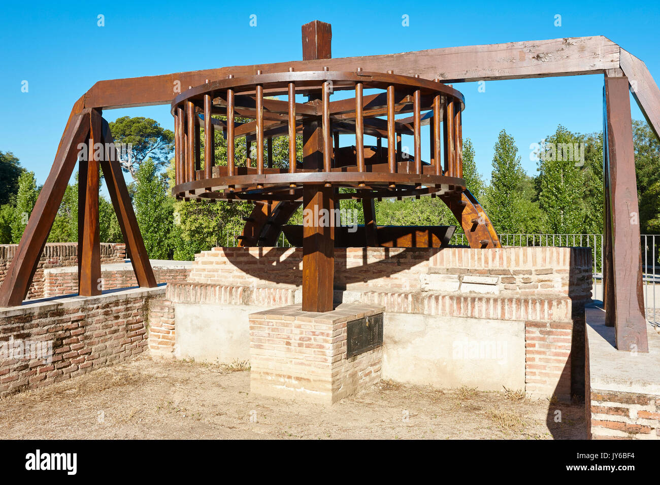 Traditional rebuild watermill surrounding by forest. Spain. Horizontal ...