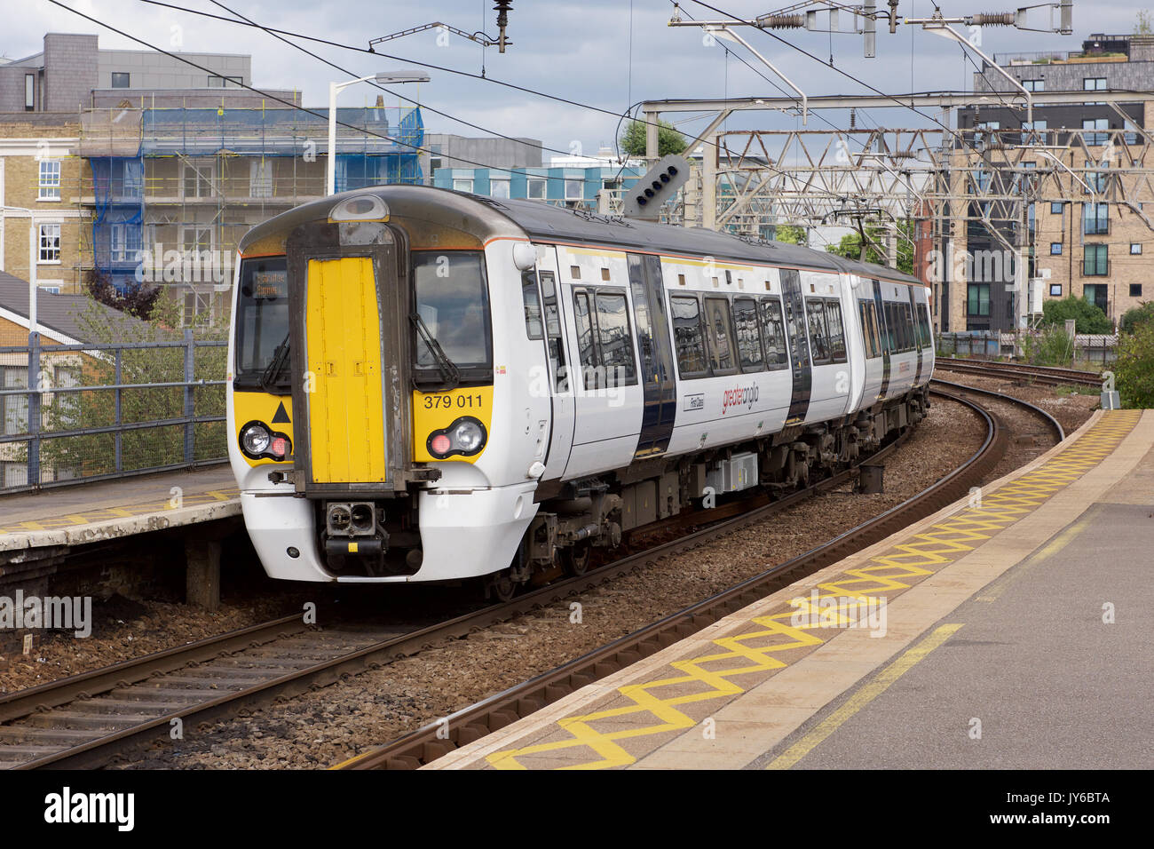 Greater Anglia Stanstead Express train passing Bethnal Green Station in ...