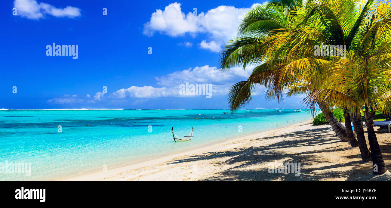Tropical holidays - white sandy beaches and turquoise sea of Mauritius ...