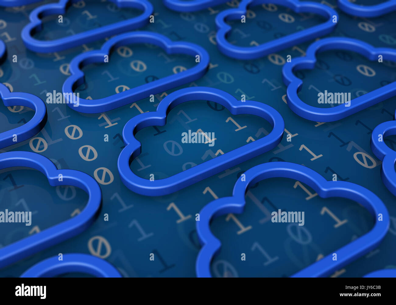 Cloud computing concept. Blue cloud shape on a binary code background. 3D Rendering Stock Photo ...