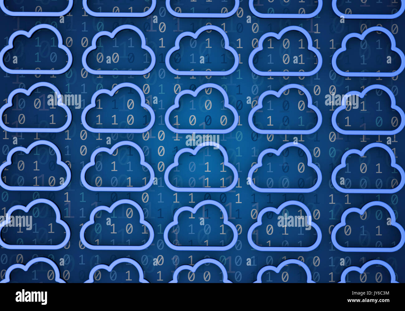 Cloud computing concept. Blue cloud shape on a binary code background. 3D Rendering Stock Photo ...