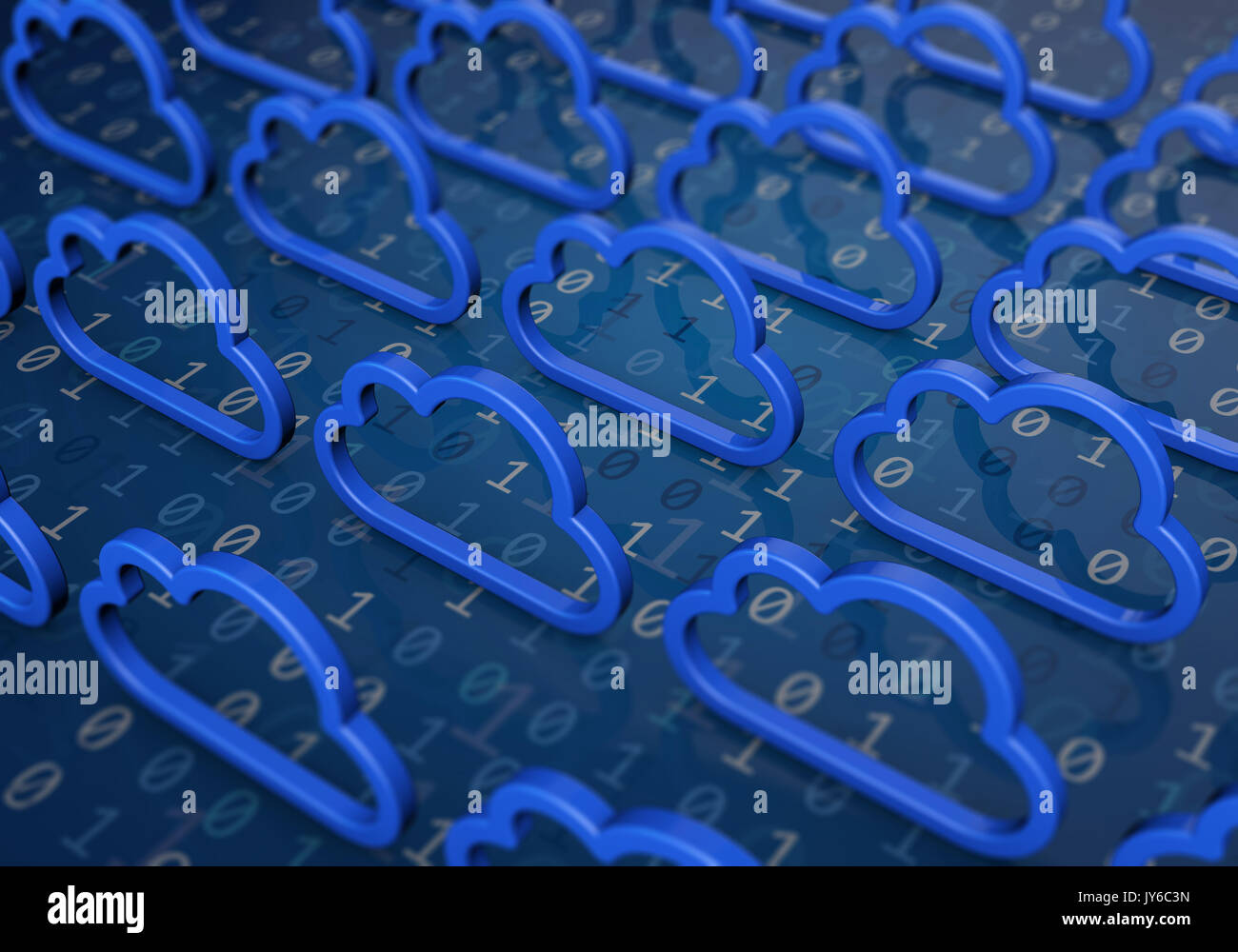 Cloud computing concept. Blue cloud shape on a binary code background. 3D Rendering Stock Photo ...