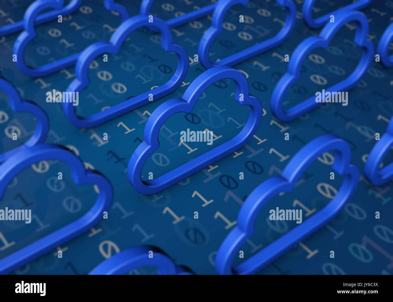 Cloud computing concept. Blue cloud shape on a binary code background. 3D Rendering Stock Photo ...