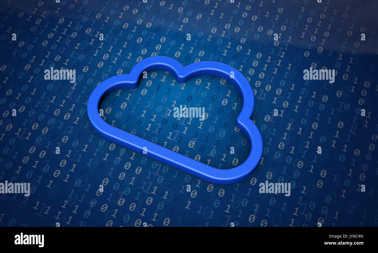Cloud computing concept. Blue cloud shape on a binary code background. 3D Rendering Stock Photo ...