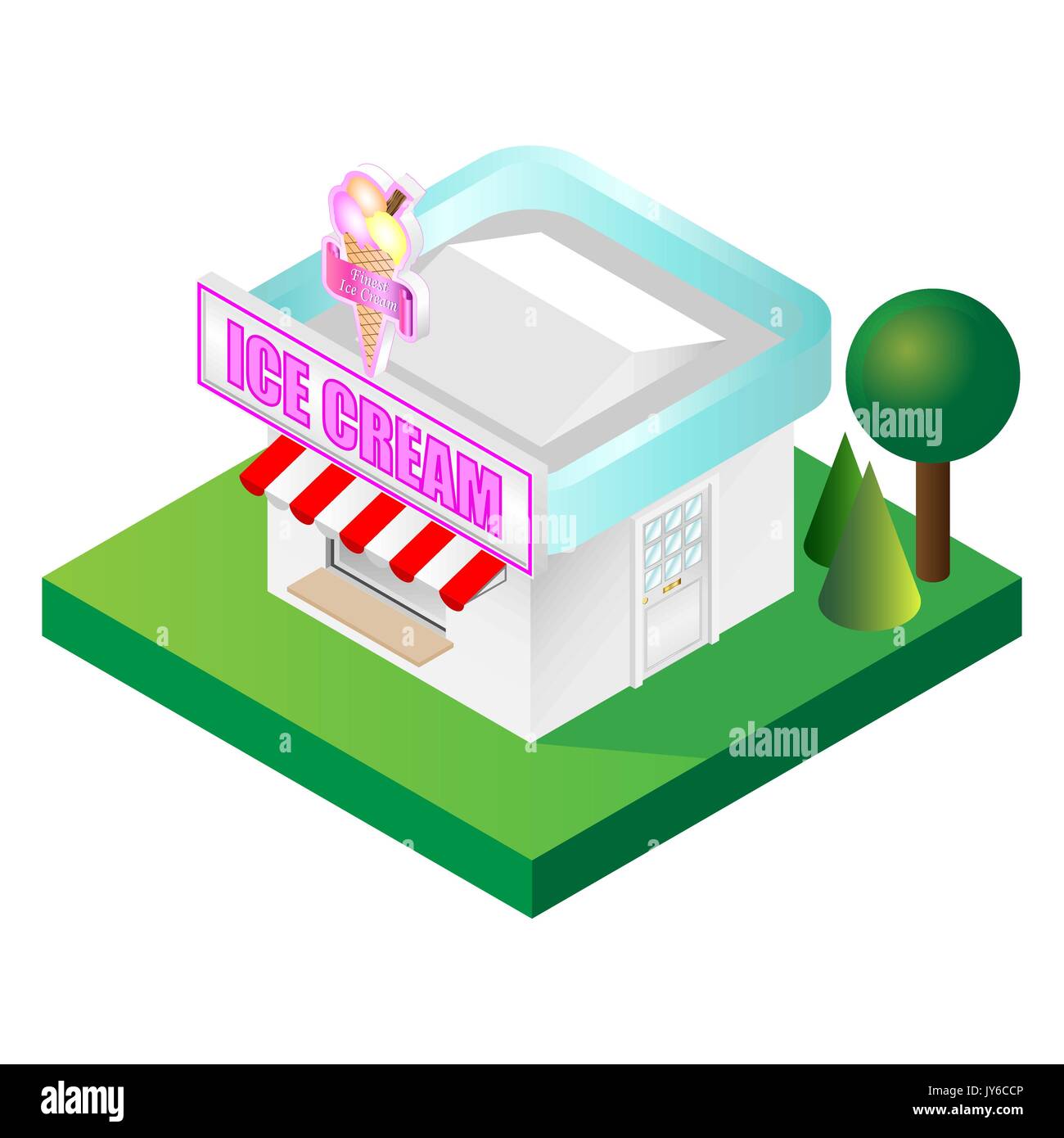 Detailed isometric ice cream parlour vector illustration Stock Vector ...