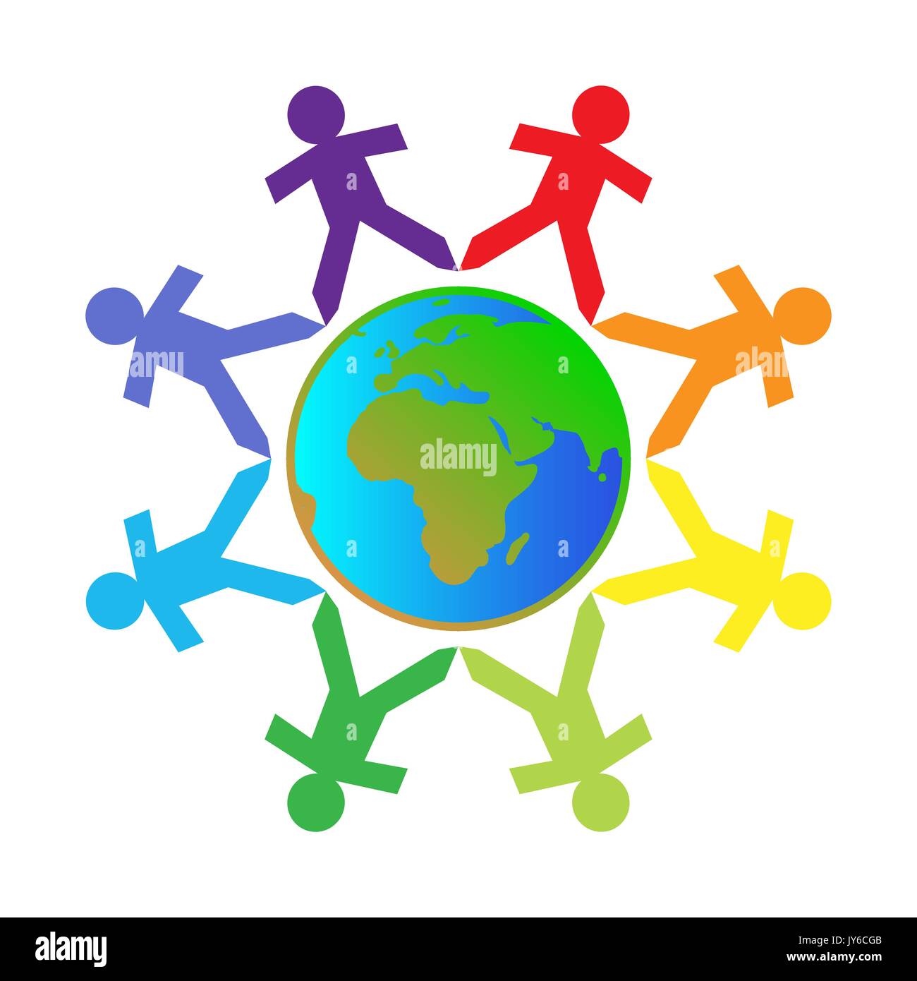 Paper chain cut out people with different colors surrounding the earth ...
