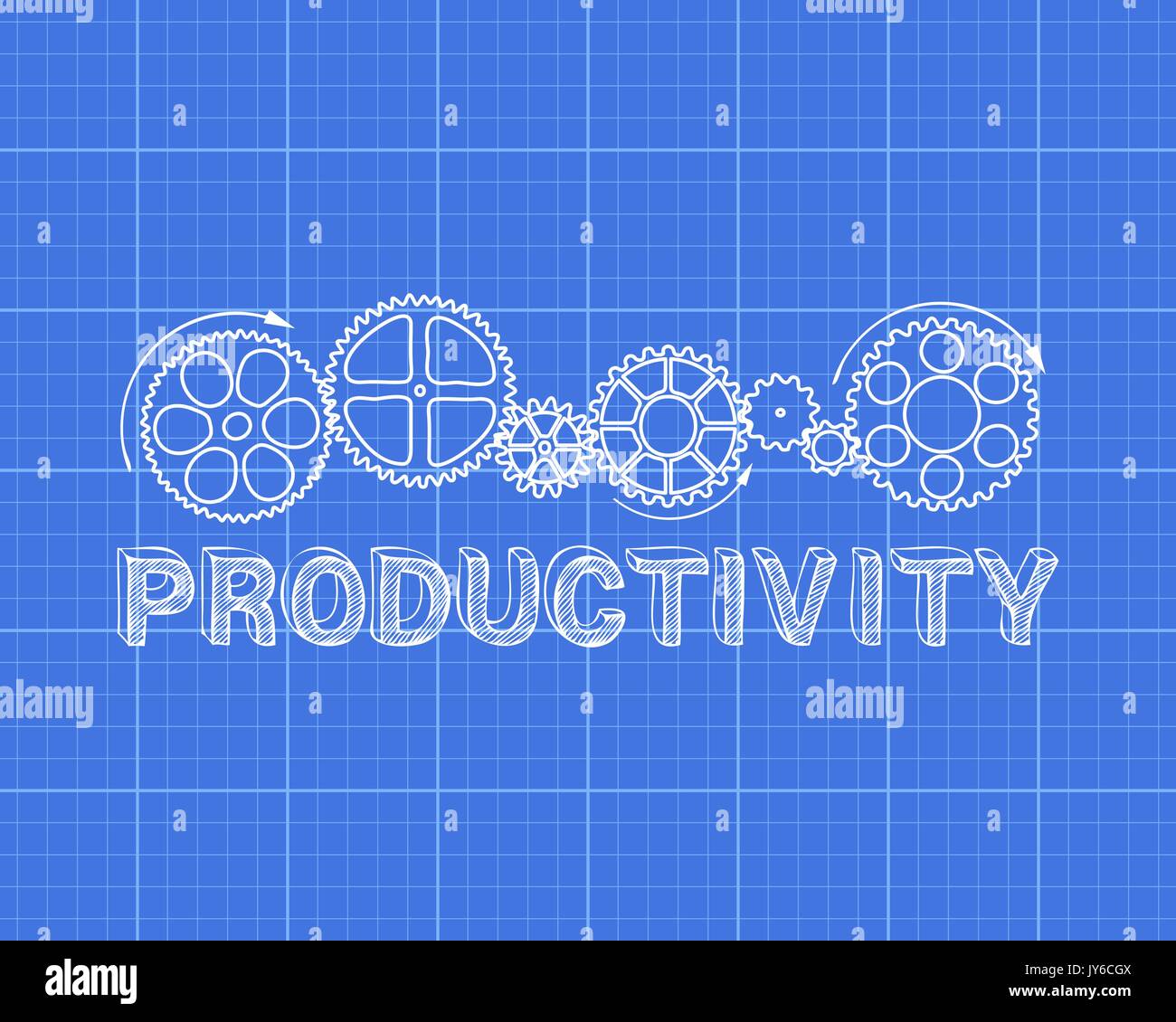 Hand drawn productivity and gear wheels on blueprint Stock Vector Image ...