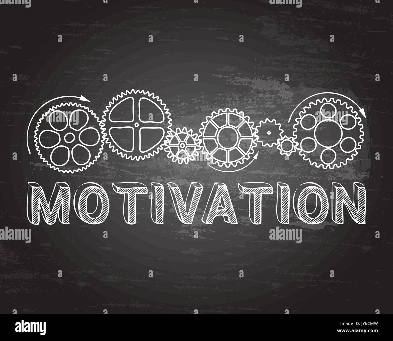 Motivation word with gear wheels on blackboard background illustration ...