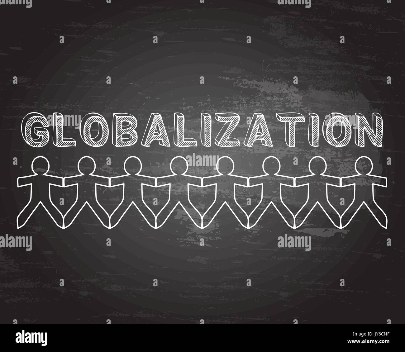 Globalization hand drawn text and cut out paper people chain on ...