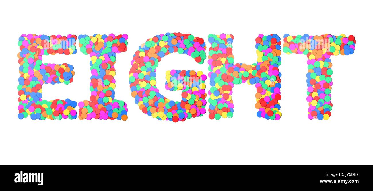 Eight confetti type word. 3D rendering Stock Photo - Alamy