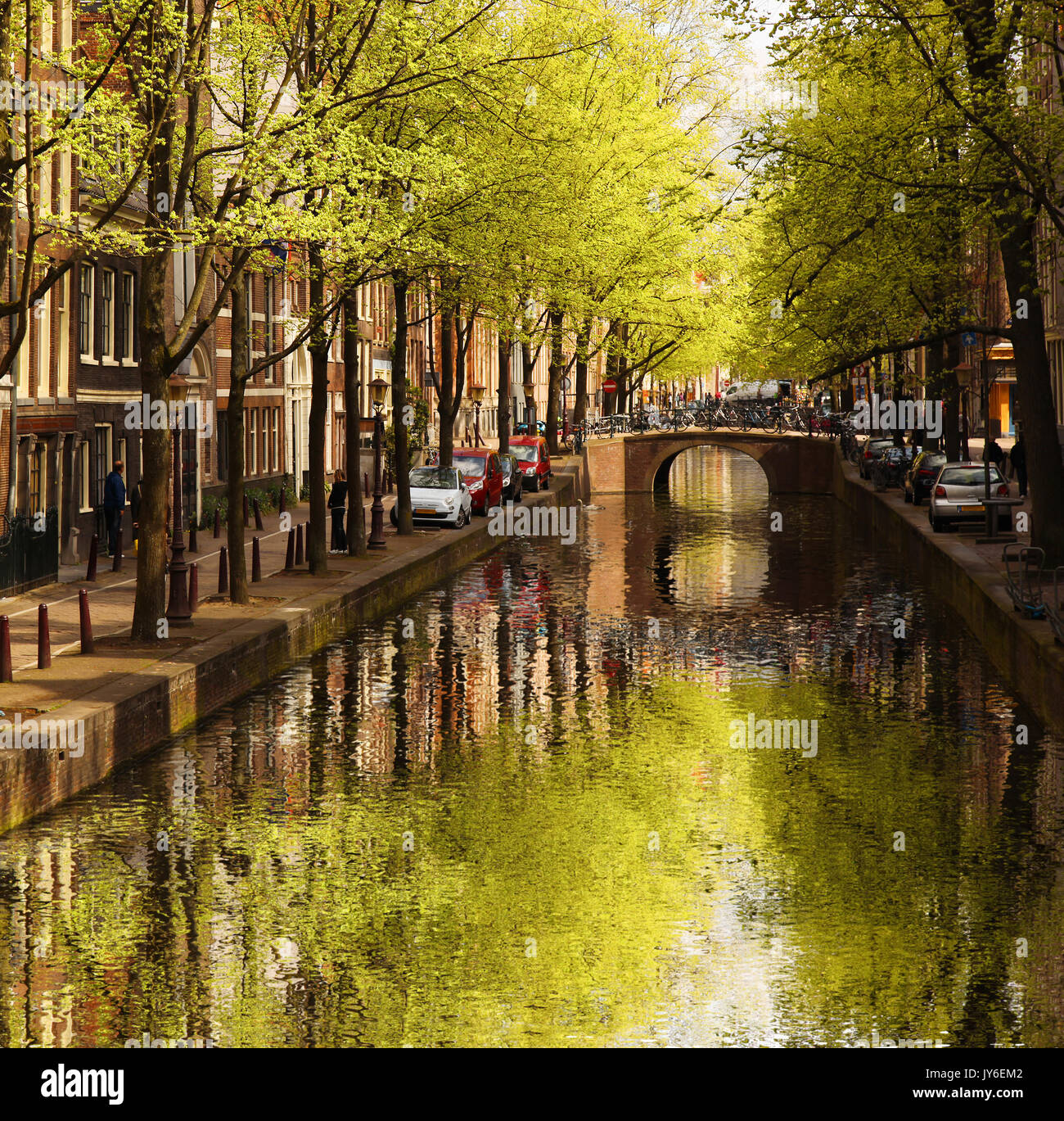 Amsterdam with green canal in the downtown, Holland Stock Photo - Alamy