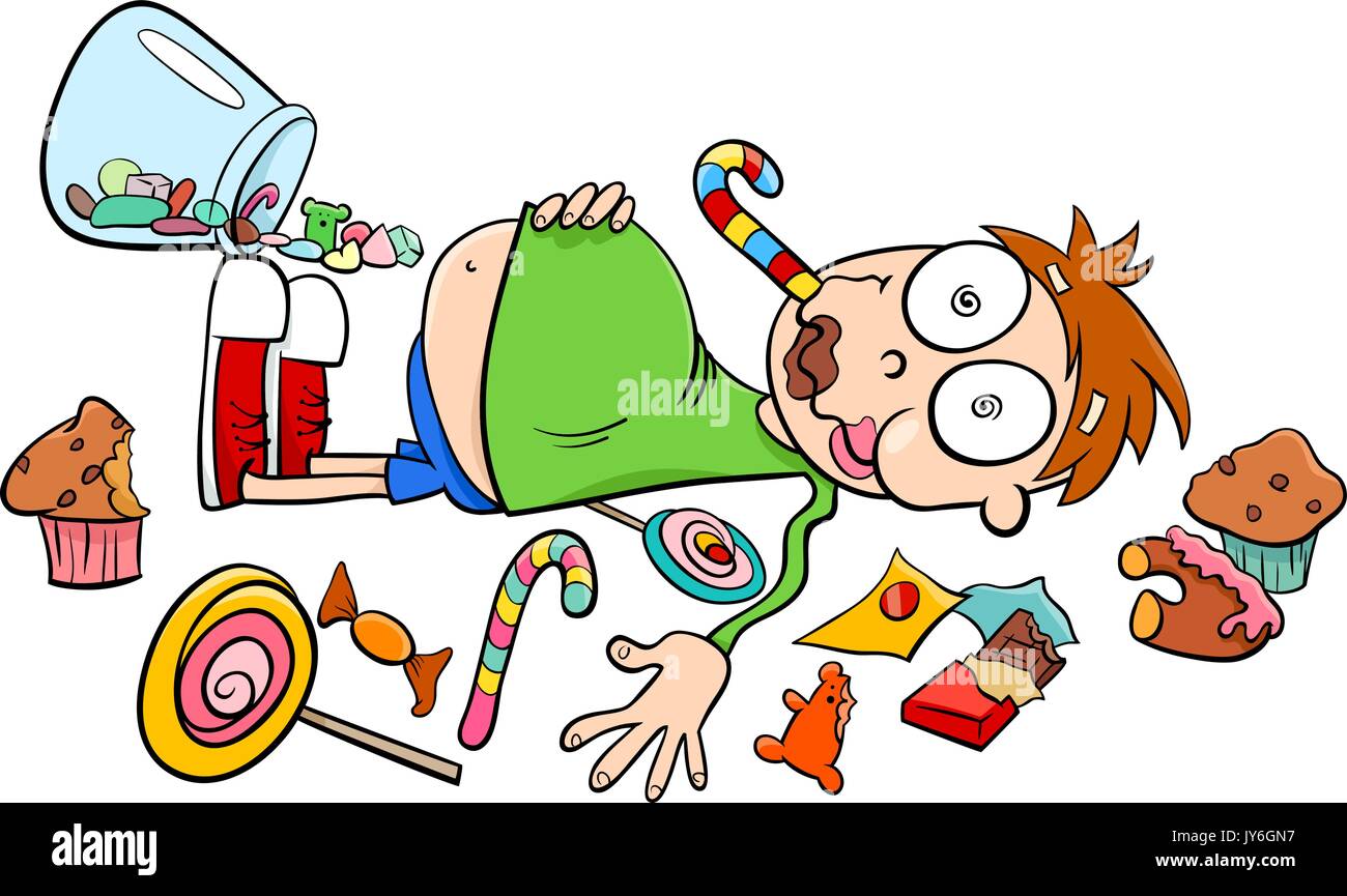 Cartoon Humorous Concept Illustration of Like a Kid in a Candy Store ...