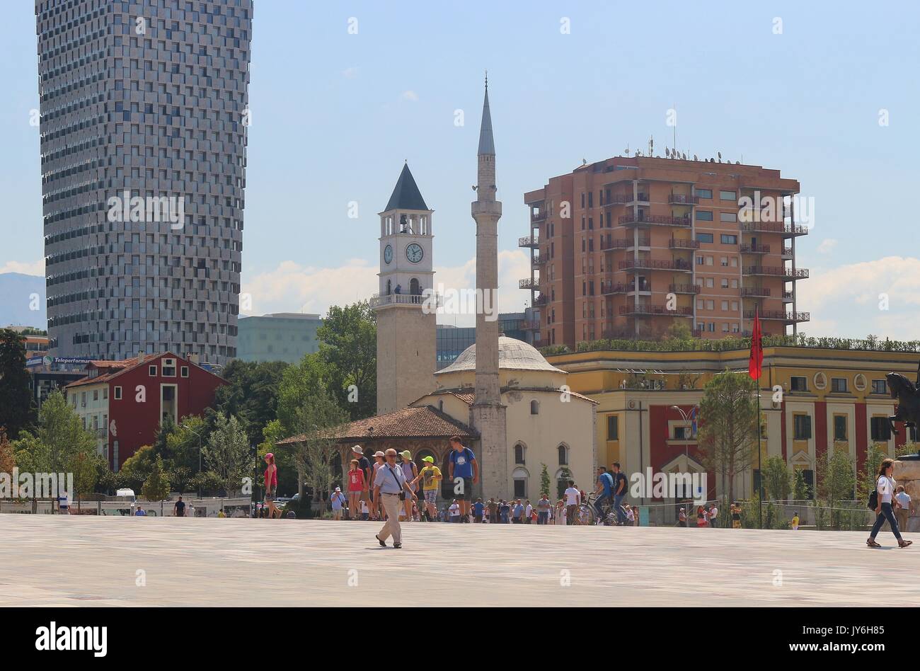 Tirana, Albania - July 19, 2017: The Skanderbeg square, central square ...