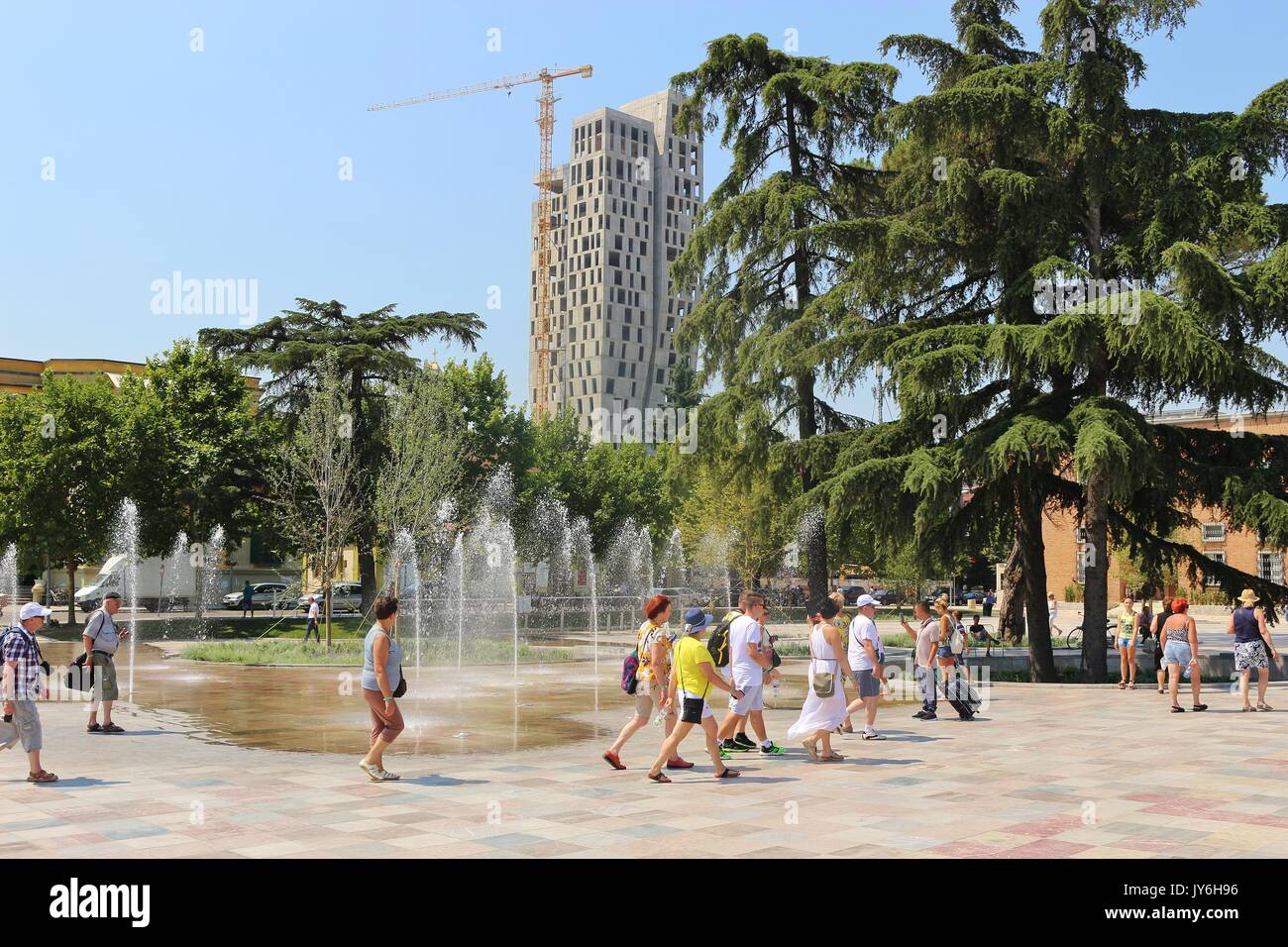 Tirana, Albania - July 19, 2017: The Skanderbeg square, central square ...