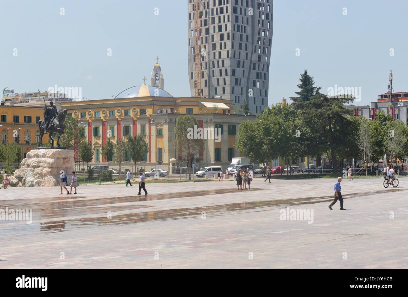 Tirana, Albania - July 19, 2017: The Skanderbeg square, central square ...