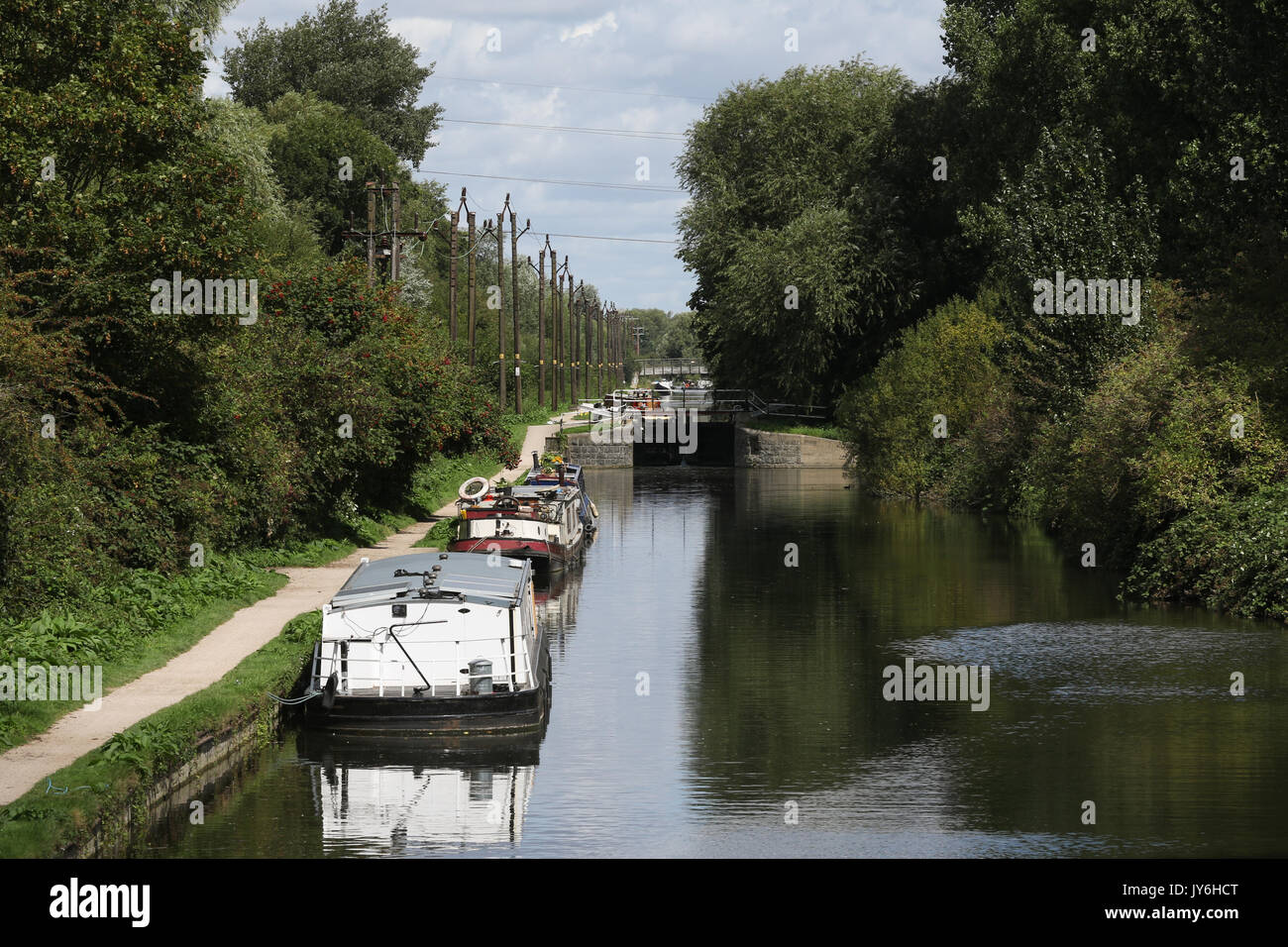 Summer scene at Cheshunt Lock on the River Lee Navigation in England ...