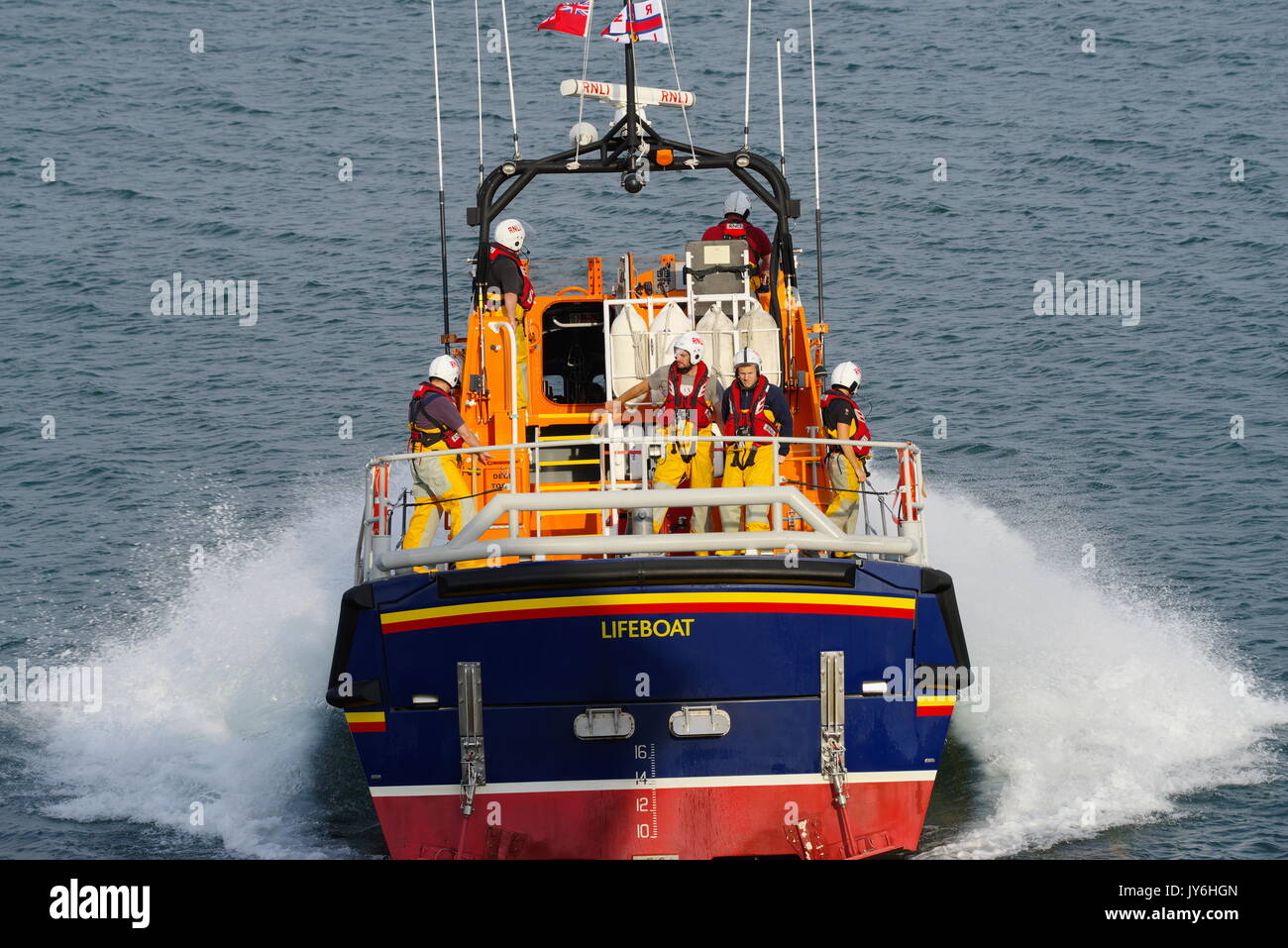 Moelfre Lifeboat Launch Stock Photo - Alamy