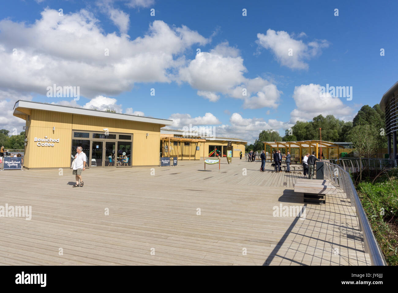 View across the boardwalk which joins the shopping centre at Rushden ...