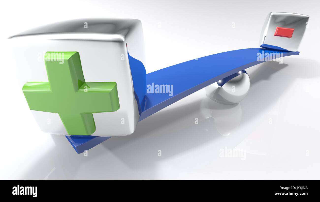 Plus and minus on a balanced bar 3D rendering Stock Photo - Alamy