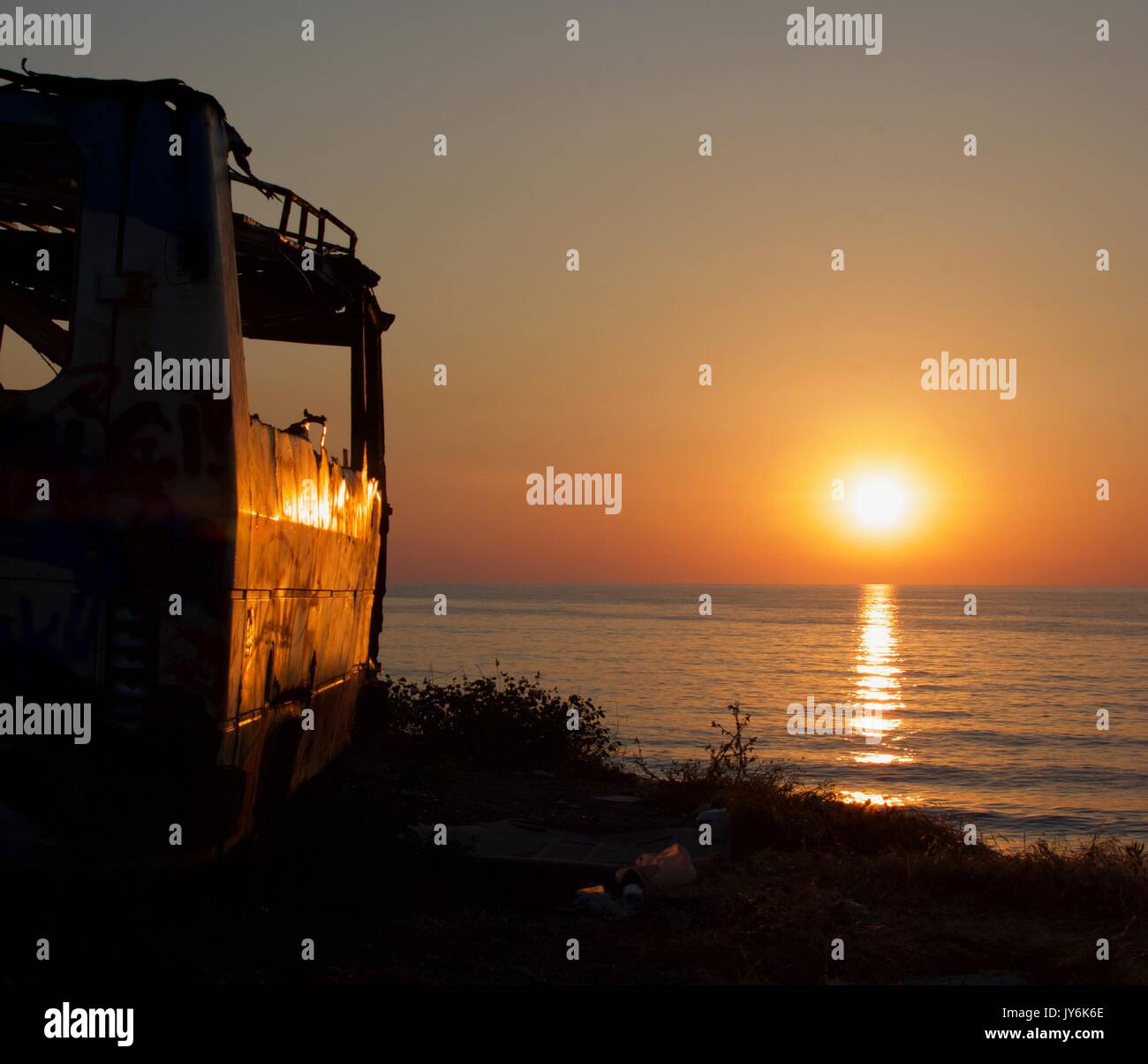 Graffiti camper sunset view North Cyprus Stock Photo - Alamy