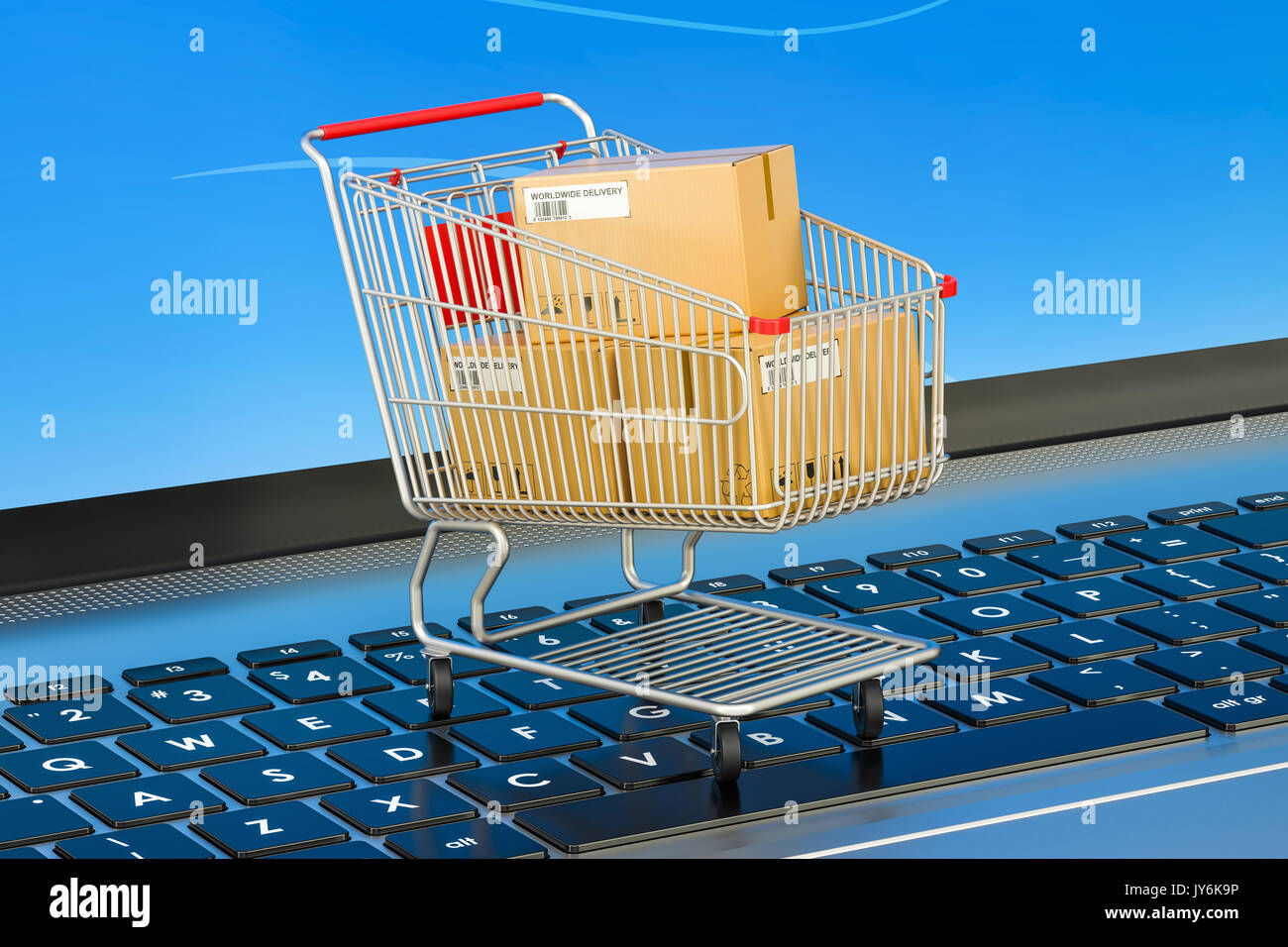 Shipping and logistics concept on laptop keyboard, 3D rendering Stock ...