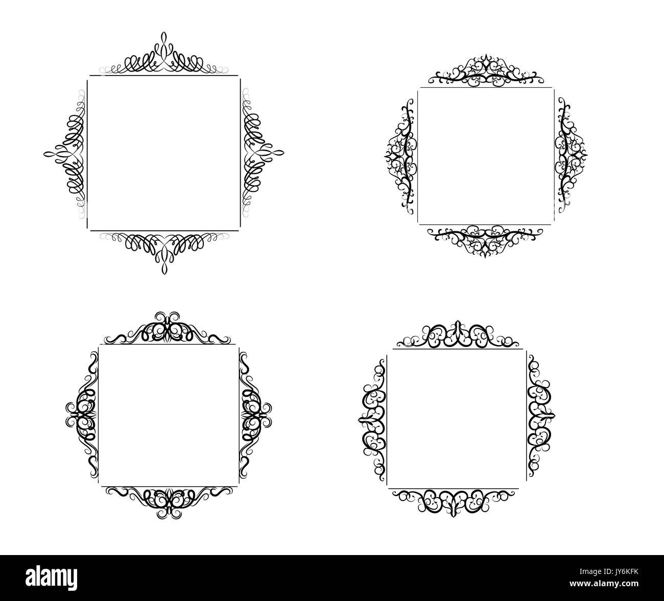 Vintage vector swirl square frame set black on white Stock Vector Image ...