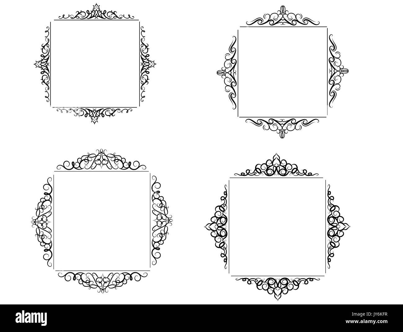Vintage vector swirl square frame set black on white Stock Vector Image ...