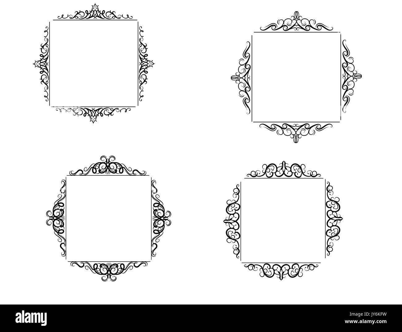 Vintage vector swirl square frame set black on white Stock Vector Image ...