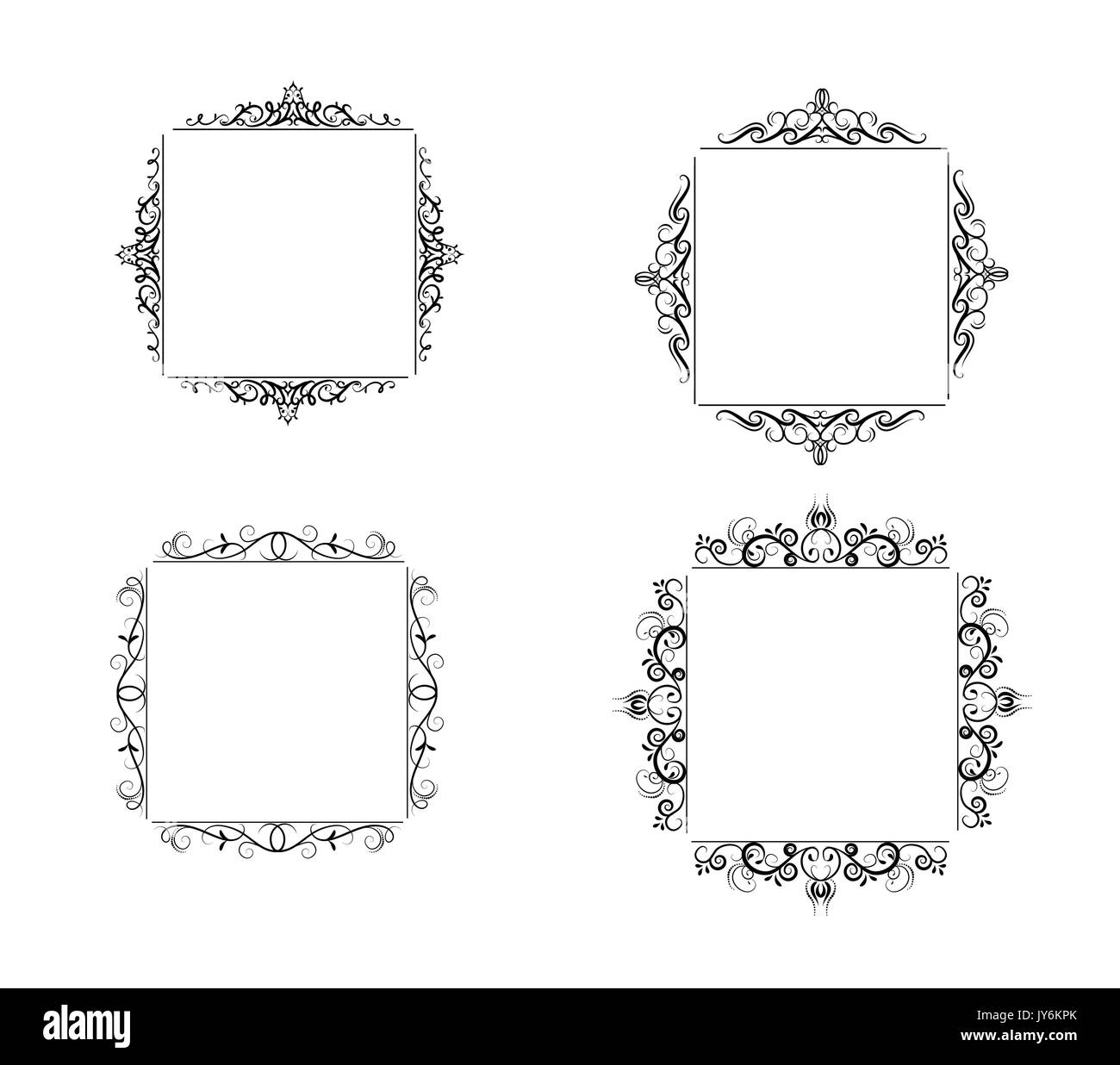 Vintage vector swirl square frame set black on white Stock Vector Image ...