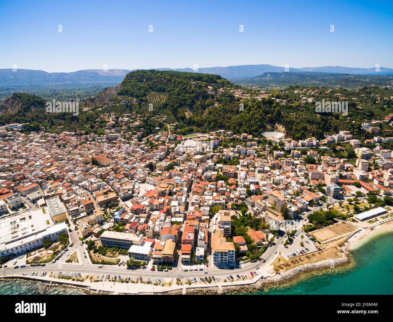Aerial view of Zakynthos city in Zante island, in Greece Stock Photo ...