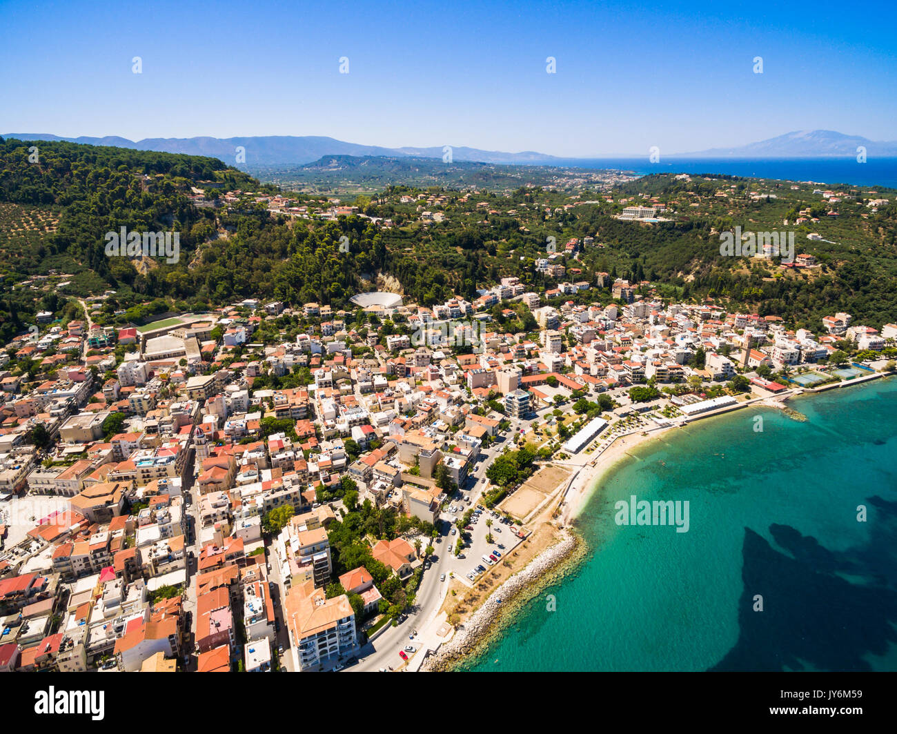Aerial view of Zakynthos city in Zante island, in Greece Stock Photo ...