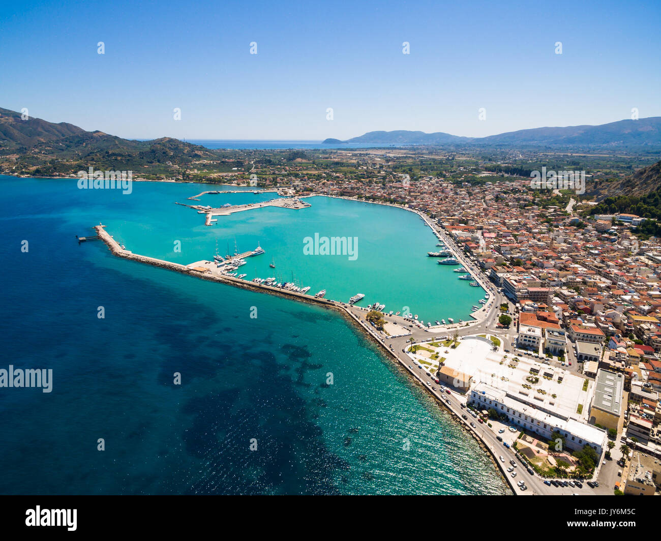 Aerial view of Zakynthos city in Zante island, in Greece Stock Photo ...