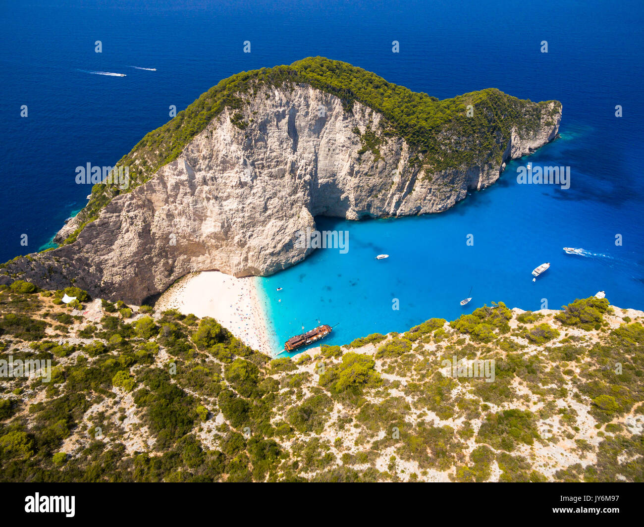 Aerial view of Navagio beach Shipwreck view in Zakynthos (Zante) island ...
