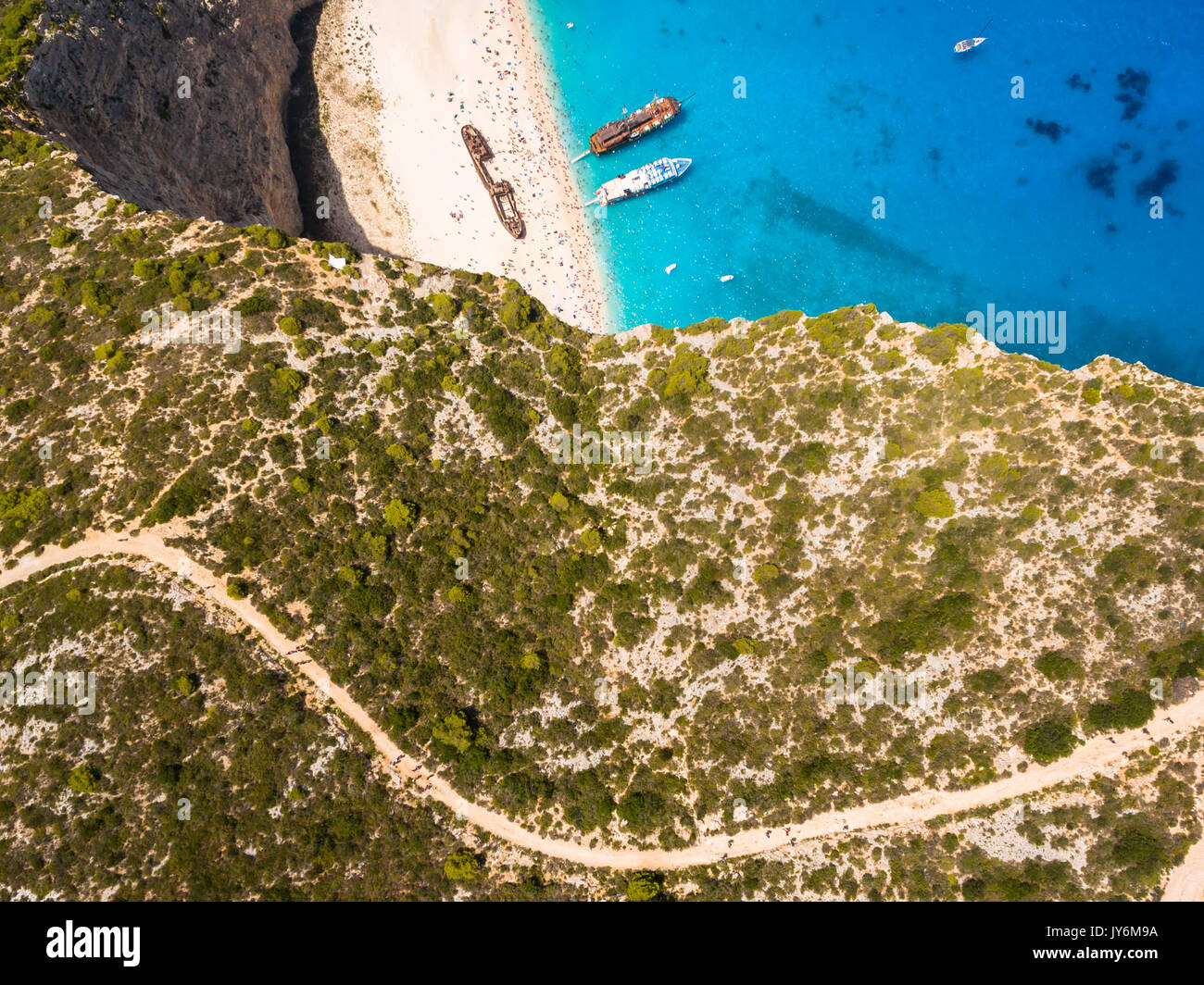 Aerial view of Navagio beach Shipwreck view in Zakynthos (Zante) island ...