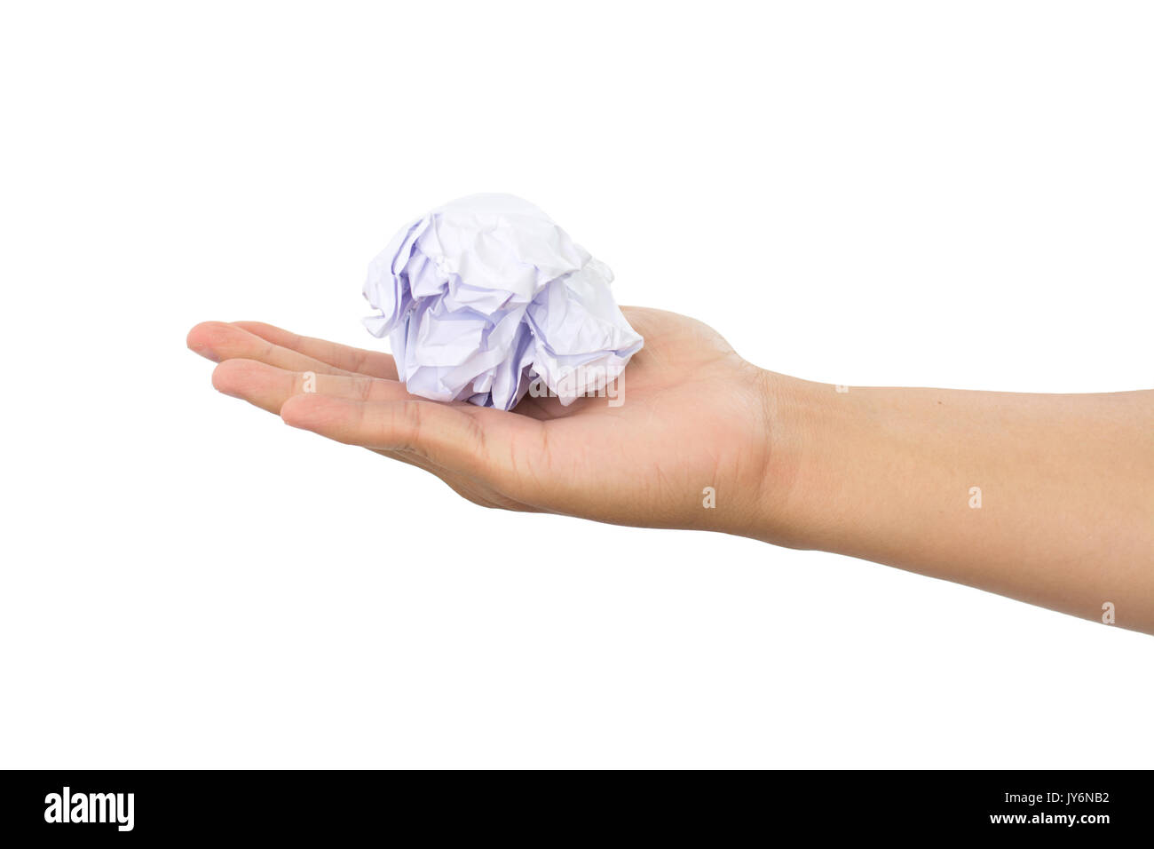 Hand holding crumpled paper isolated on white background Stock Photo ...